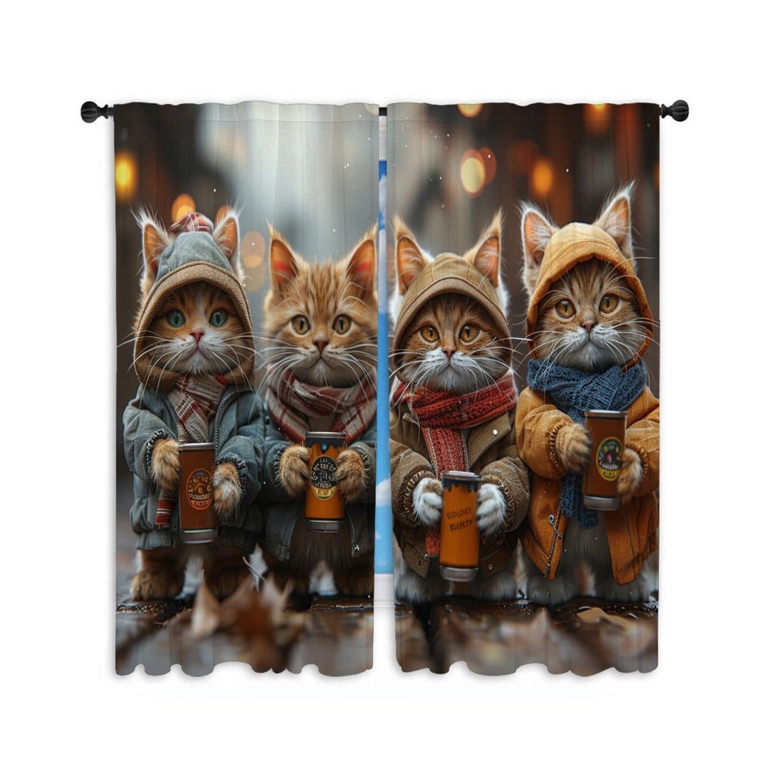 Kittens Coffee Window Curtain, Artwork Curtains, Cozy Gathering Curtain ...