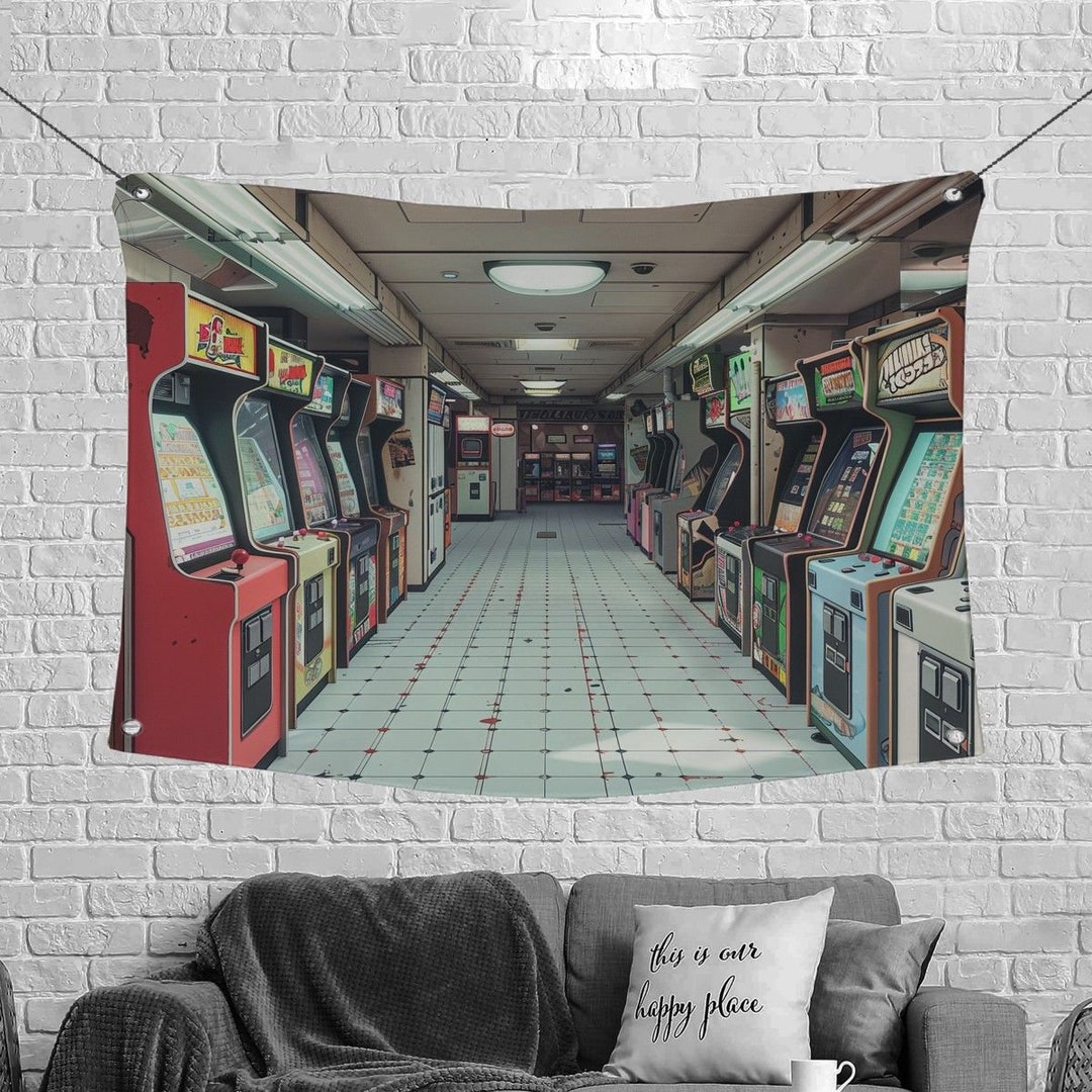 Arcade Wall Art, Games Wall Decor, Retro Tapestry, Illustration Canvas ...