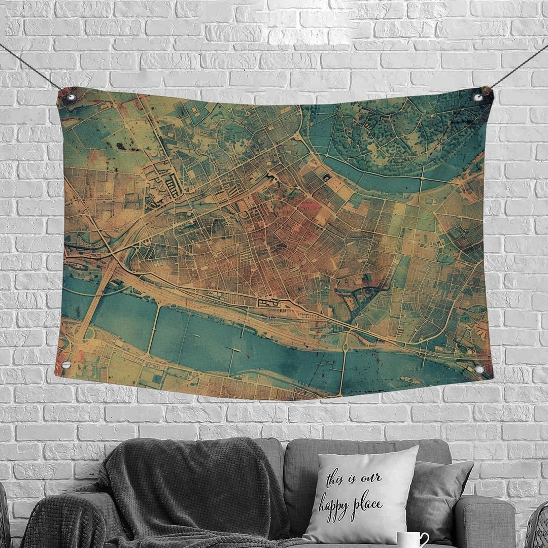 Map Wall Art, Geography Wall Decor, Antique Tapestry, Retro Canvas Wrap ...