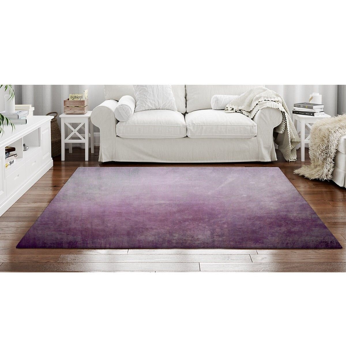 Canvas Texture Print Rug Grunge Area Rugs Gray And Purple | Etsy