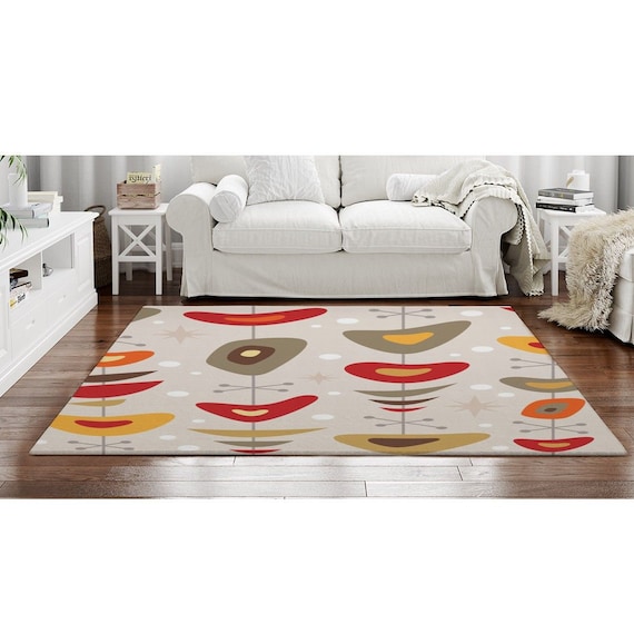 Atomic Rugs 1950s Retro Shapes Area Rug Beige Red and Yellow - Etsy