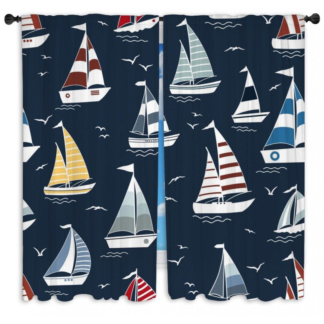 Sailboat Window Curtains Boats on Dark Blue Curtains Navy - Etsy