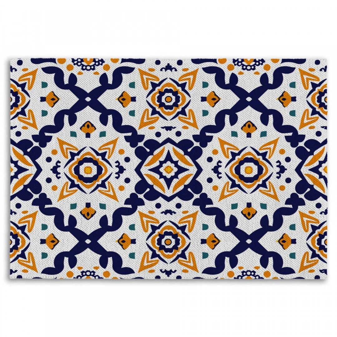 Talavera Rugs Seamless Mexican Motif Living Room Area Rug White Blue ...