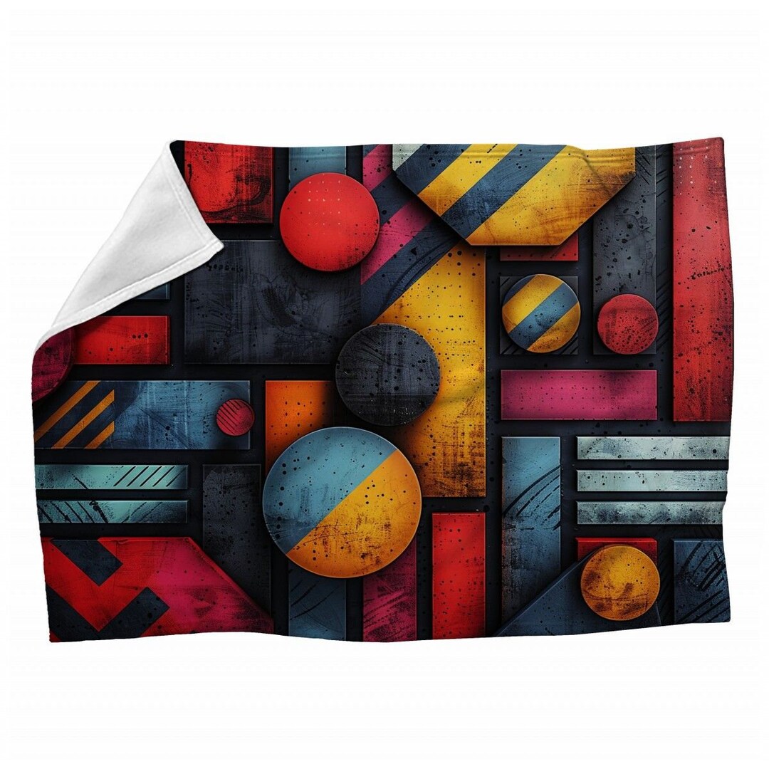 Geometric Shapes Blanket, Artwork Blankets, Color Blocks Sherpa Blanket ...