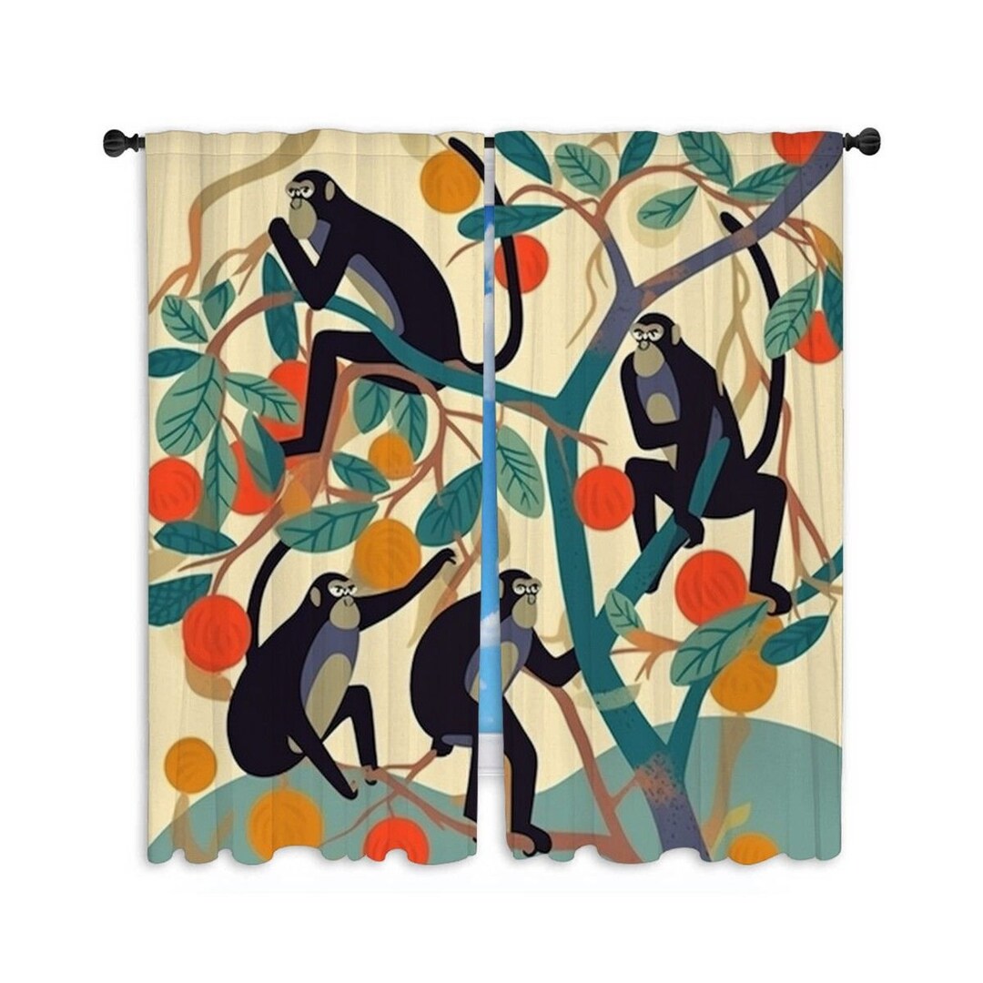 Monkey Window Curtain, Jungle Curtains, Forest Animal Curtain Panel ...