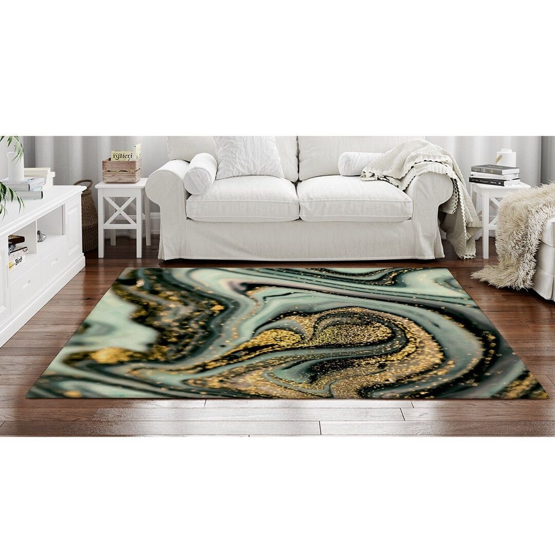 Geode Rugs Luxurious Marble Swirls Area Rug Green and Gold - Etsy