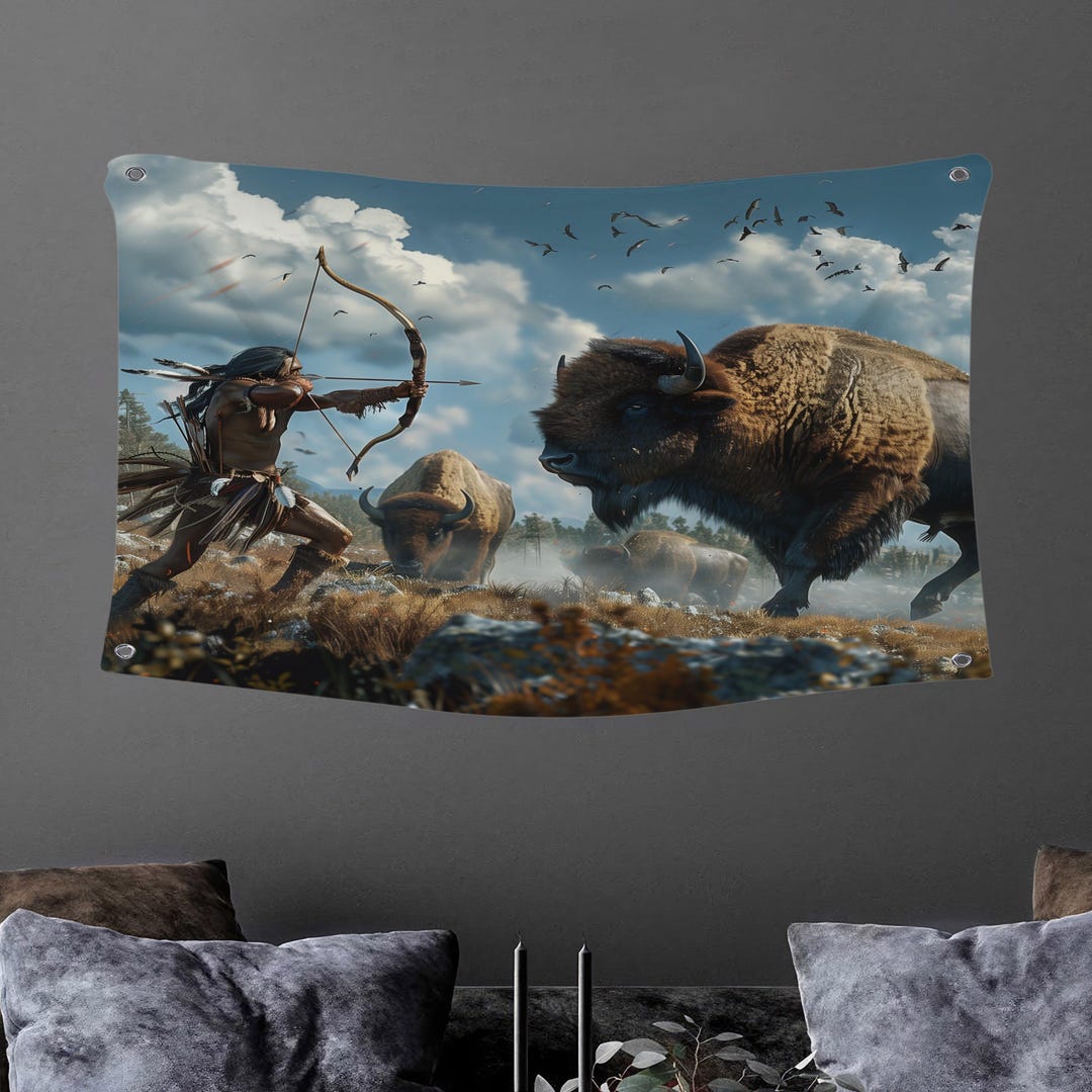 Hunting Wall Art, Historical Scene Wall Decor, Ethnic Tapestry, Earthy ...