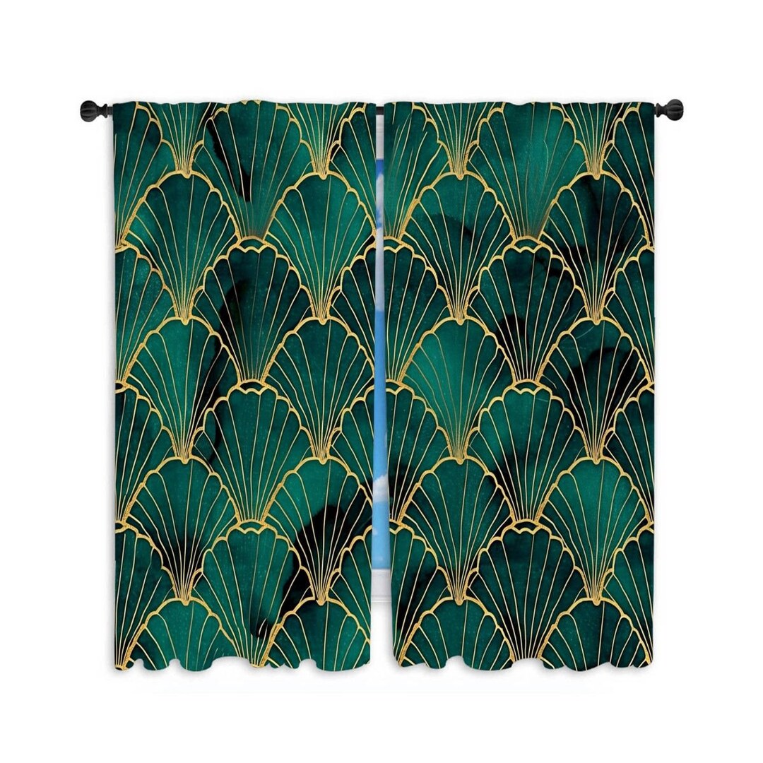Teal Seashell Window Curtains: Watercolor Coastal Drapes - Etsy