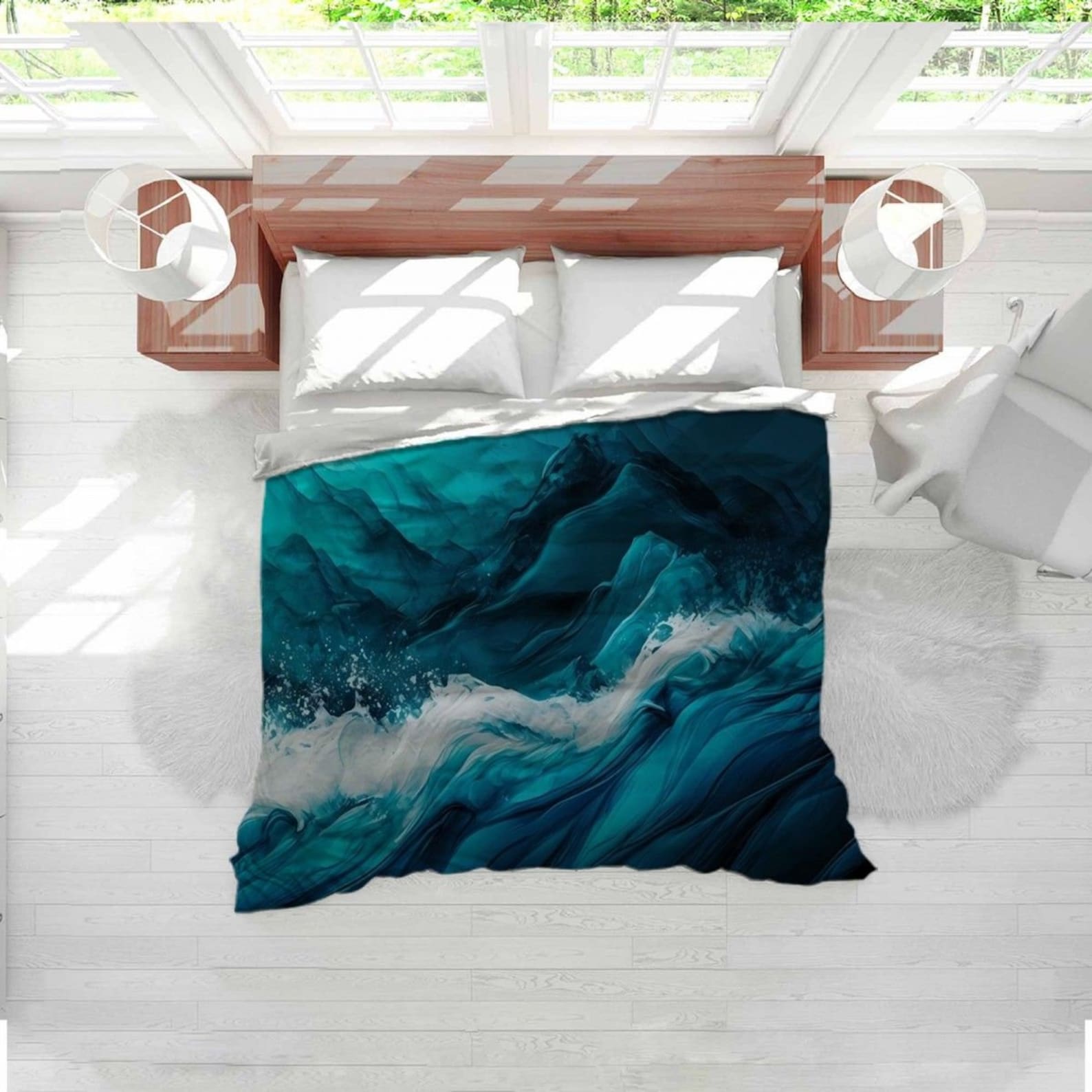 Wave Duvets Ocean Waves Bedding Set Aqua Blue Comforters - Etsy