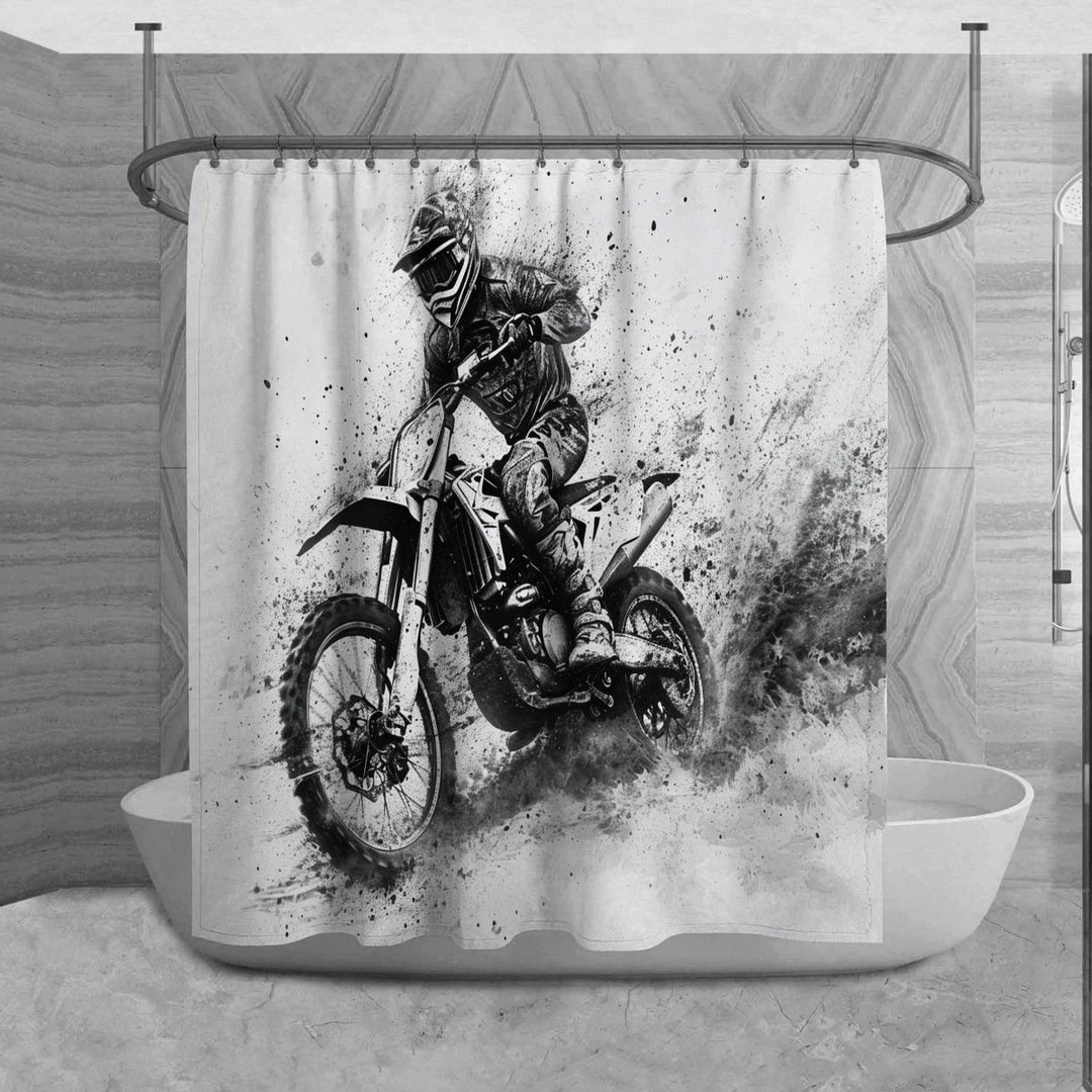 Black & White Motocross Shower Curtain: Motorbike Bath Decor - Etsy