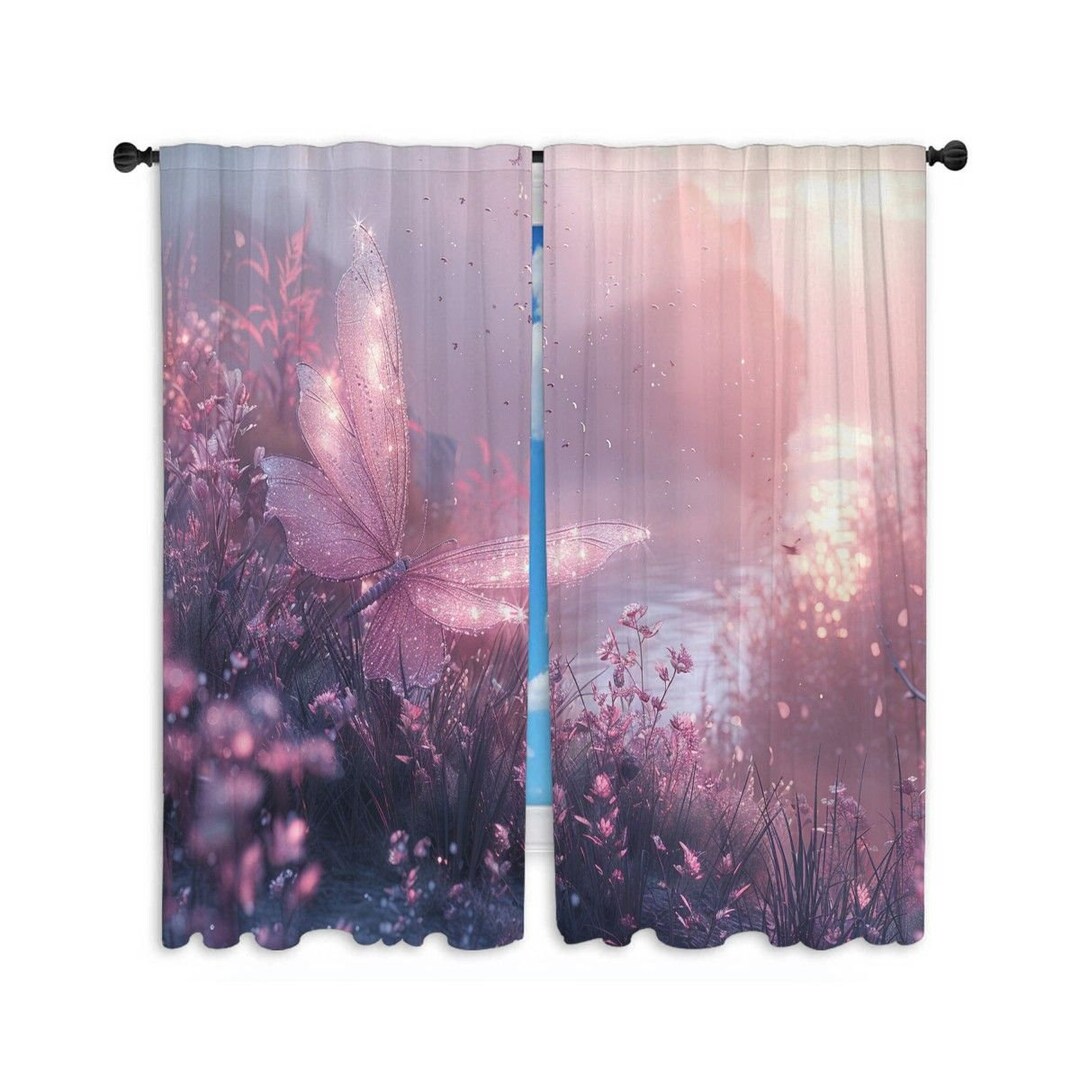 Dragonfly Window Curtain, Insect Curtains, Iridescent Curtain Panel ...