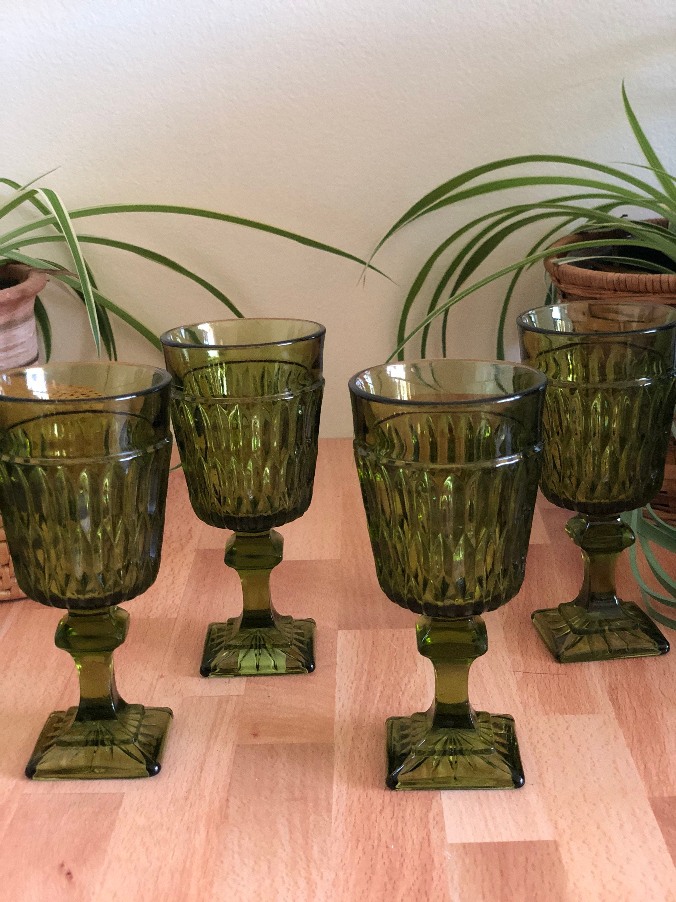 Set Of 4 Vintage Green Pressed Glass From Indian Glass Company Etsy