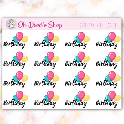 Birthday Cake Planner Stickers Happy Birthday Stickers Pink - Etsy