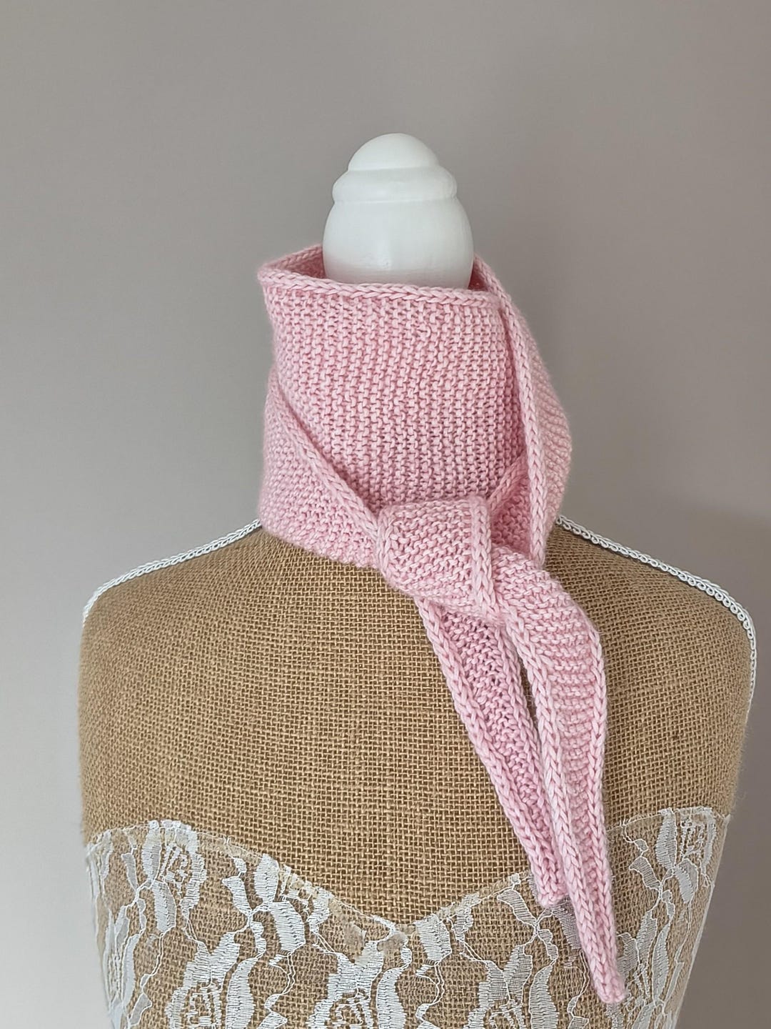 Hand Knitted Light Pink Colour Mini Scarf - Cotton/acrylic Mix Yarn ...