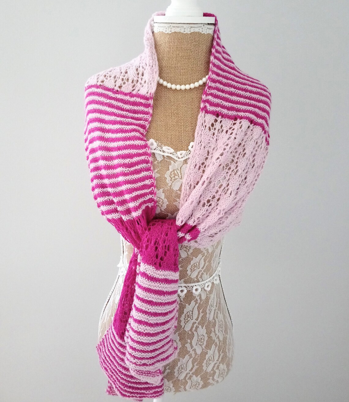 Hand Knitted Wide Lacy Scarf Lacy Knit Pink Scarf Knitted - Etsy