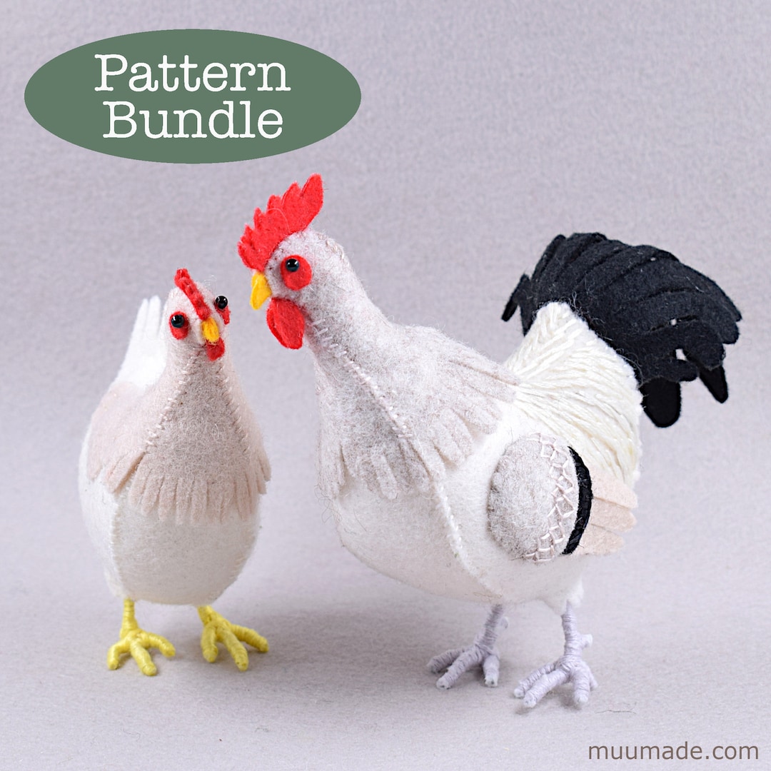 Chicken Sewing Pattern Bundle: Hen & Rooster, Felt Animal Patterns PDF ...