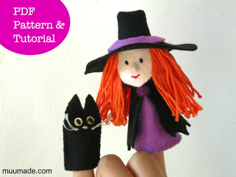 Witch Finger Puppet Sewing Pattern Black Cat Finger Puppet - Etsy