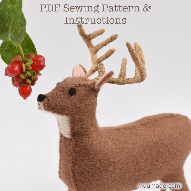 Felt Deer Sewing Pattern: DIY Woodland Stag, Handmade Buck Tutorial in ...