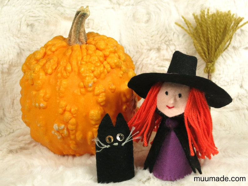 Witch Finger Puppet Sewing Pattern Black Cat Finger Puppet - Etsy