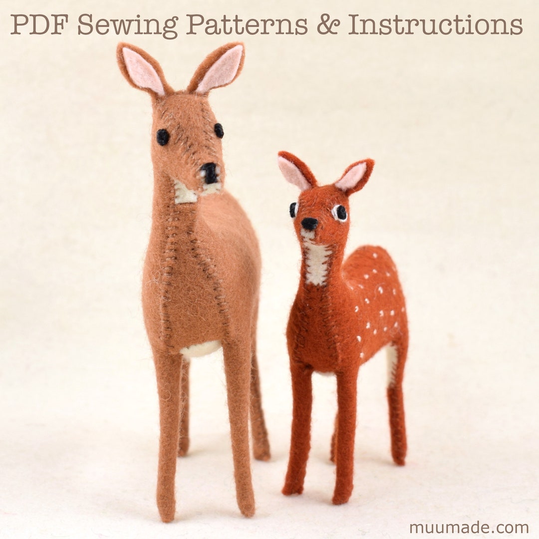 Deer Sewing Patterns: Doe & Fawn, Mother Baby Deer, Felt Animal ...
