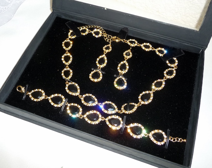 Stunning Amanda Suarez Gold Plated Black & Clear Crystal Statement ...