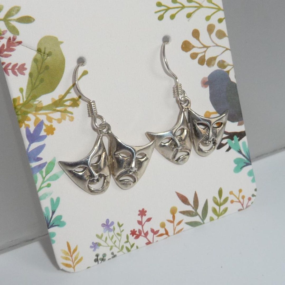 Vintage Theatrical Tragedy and Comedy Mask Dangle Drop Sterling Silver ...