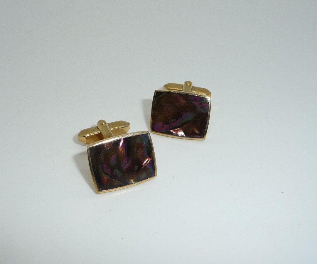 Stylish Vintage Retro Gold Tone Abalone / Paua Shell Cufflinks - Etsy