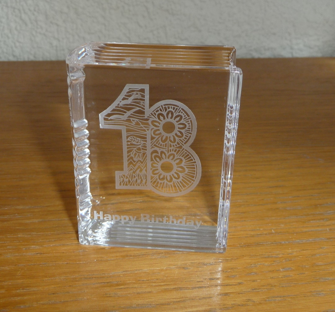 Stuart Crystal Happy 18th Birthday Memento Collection Book Shaped Glass ...
