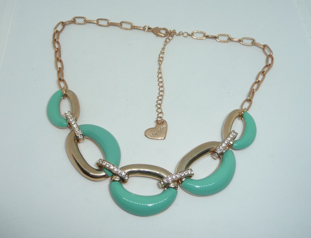 Nour London Rose Gold Necklace: Turquoise Enamel Crystal Statement - Etsy