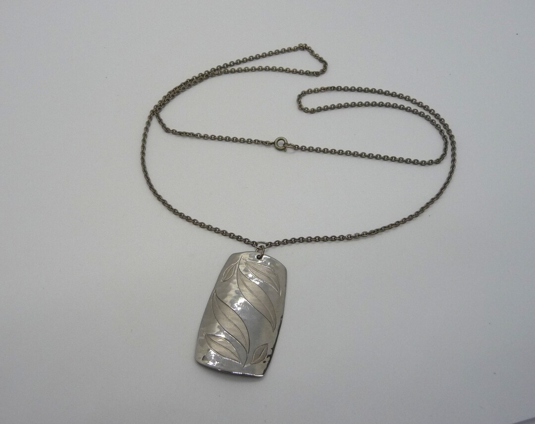 Vintage Modernist Highly Polished Hammered Stainless Steel Pendant ...