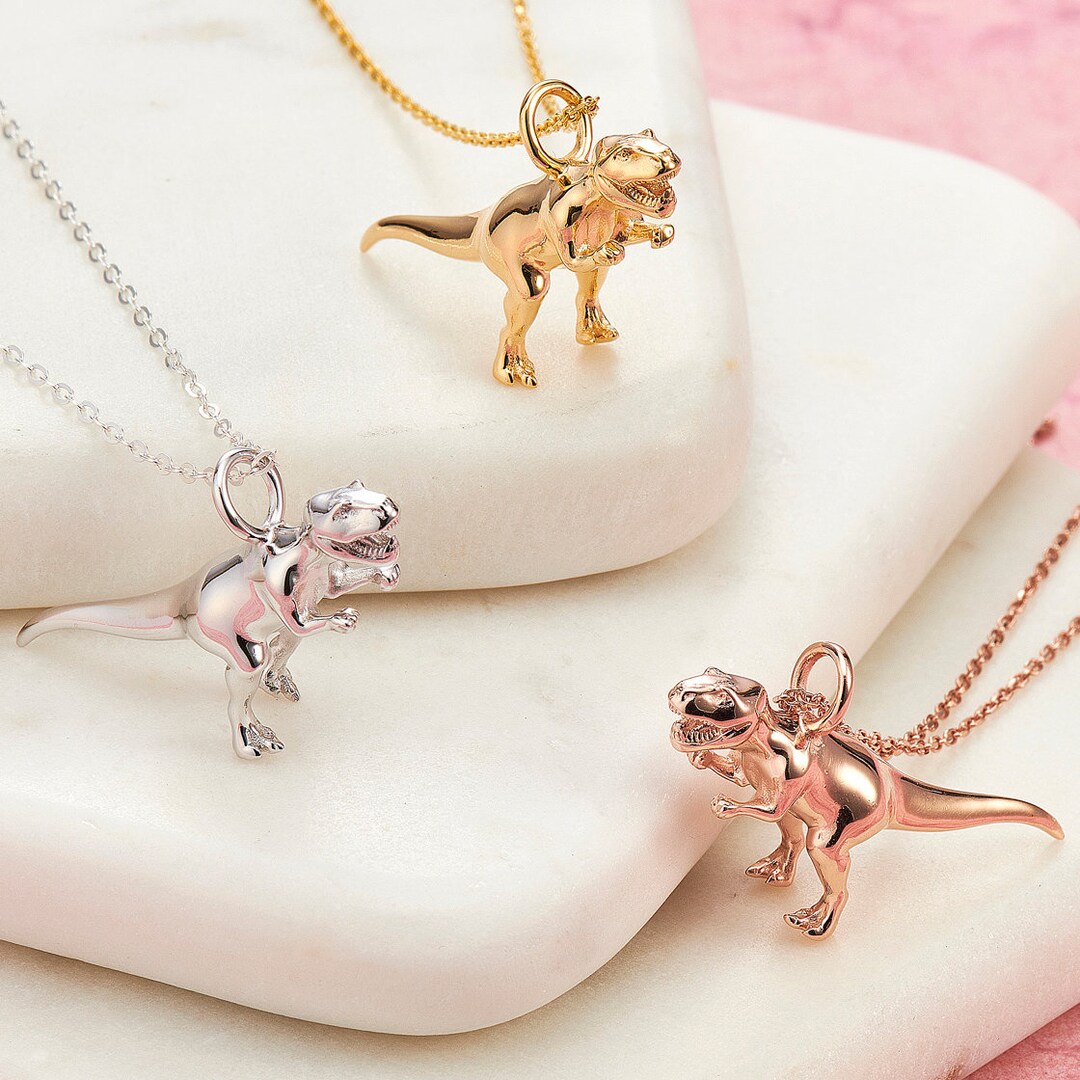 Rose Gold Sterling Silver T Rex Dinosaur Pendant - Etsy