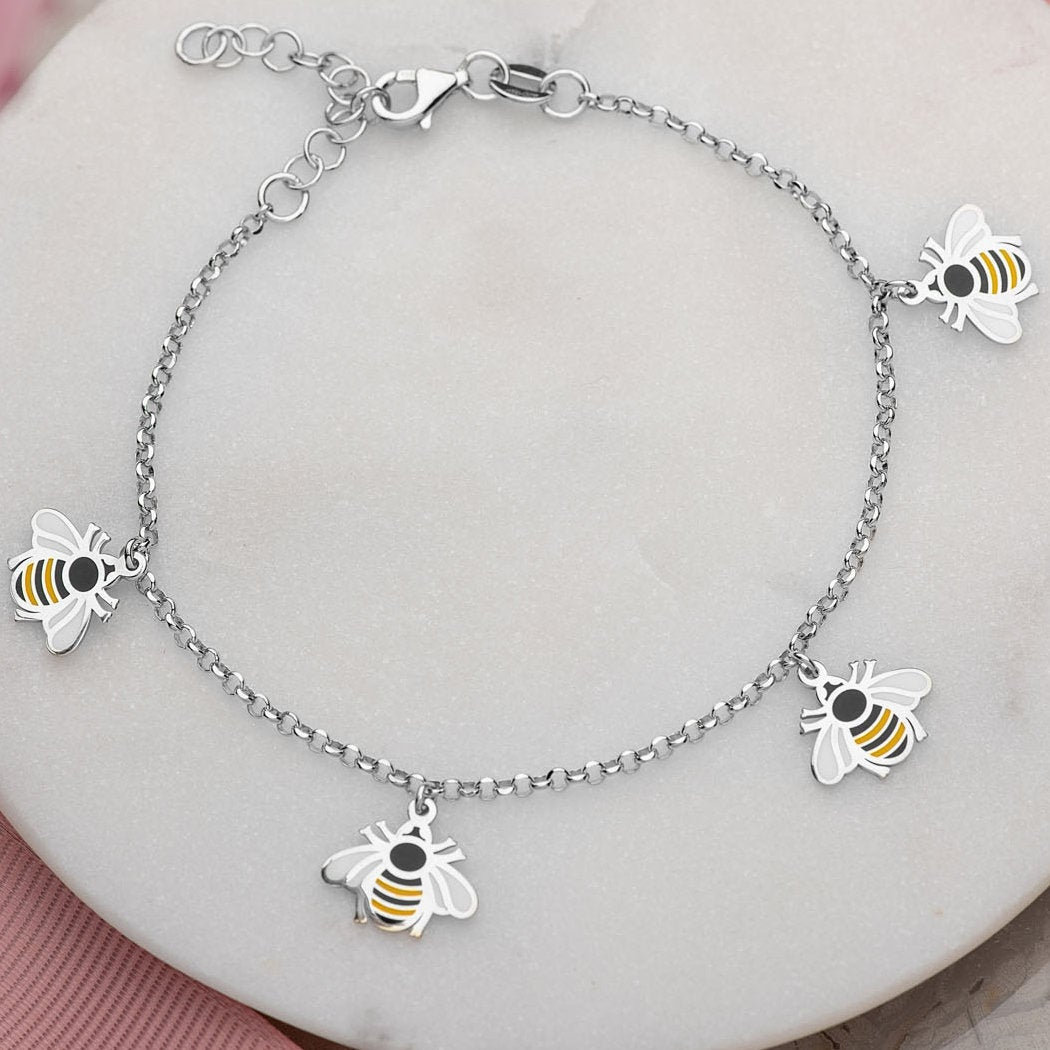 Sterling Silver Bee Charm Bracelet With Coloured Enamel - Etsy UK