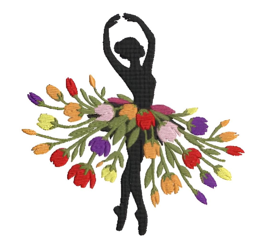Ballerina Tulip Embroidery Design - Ballet Dancer Floral - Spring Dance ...