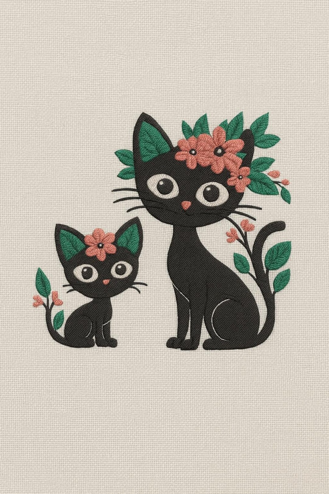 Floral Cats Machine Embroidery Design - Mother Baby Kitten Spring ...
