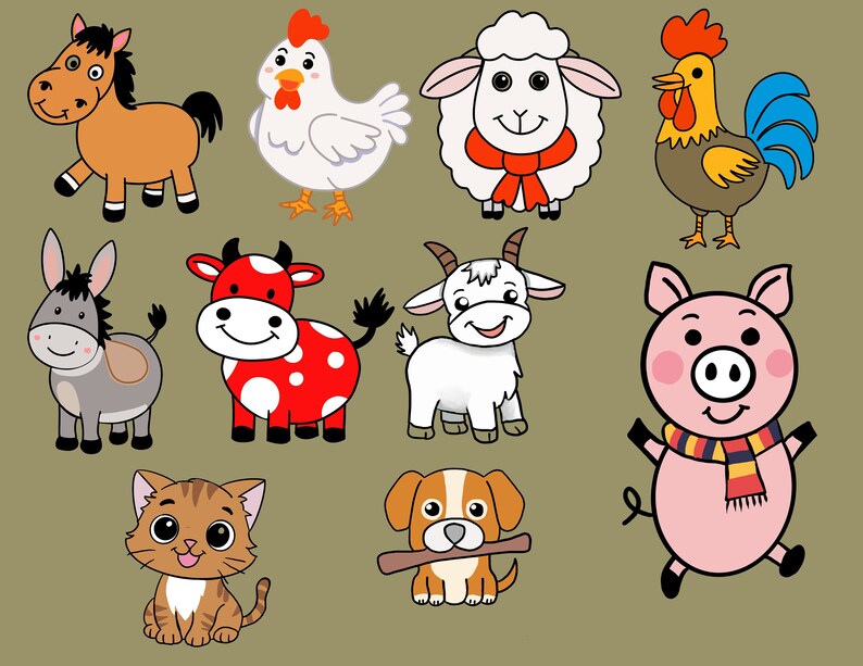 Farm Animals Clipart, Kids Clipart, Commercial Use, Png, Cartoon ...