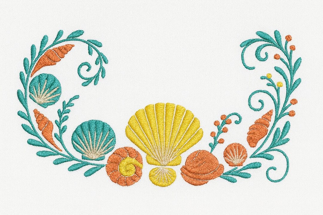 Seashell Corner Embroidery Design, Coastal Ocean Machine Embroidery ...
