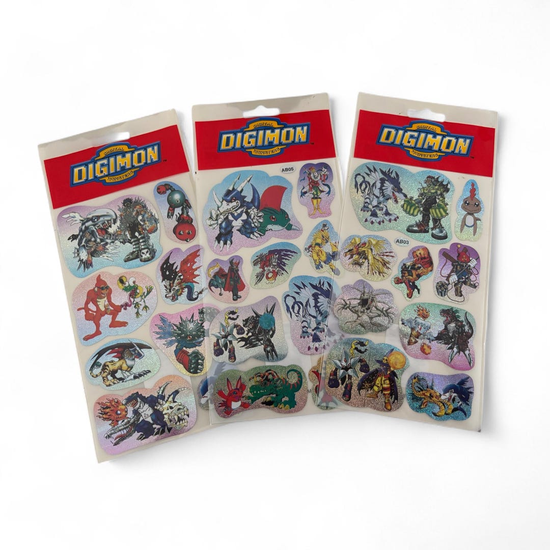 Vintage Digimon Stickers – Set of 3 Glitter Vinyl Sheets – Deadstock ...