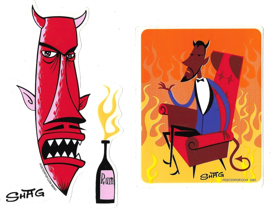 2 Vintage Shag Devil Stickers | High Quality Retro Lounge Stickers | Featuring Original Artwork ...