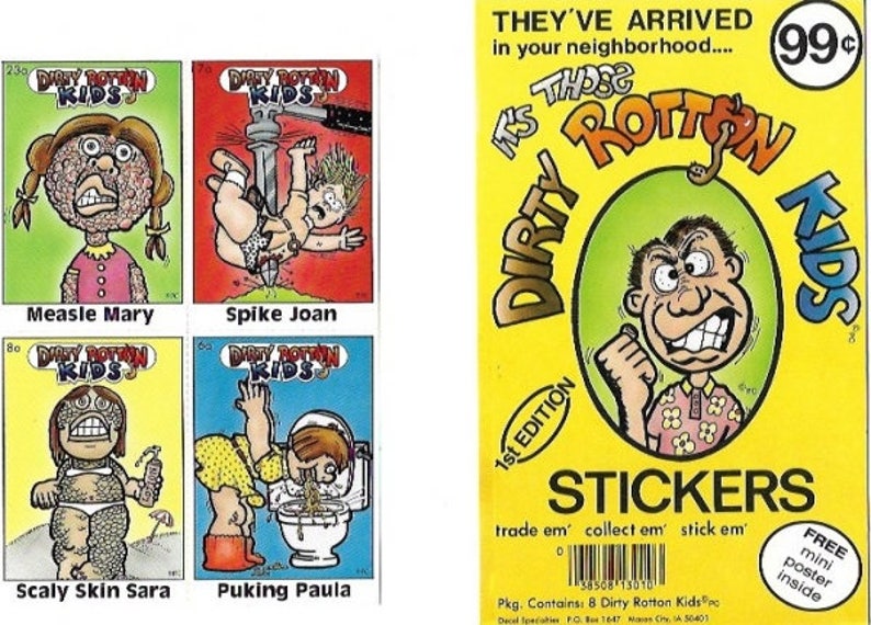 Dirty Rotten Kids Vintage Sticker Pack, Contains 8 Stickers and Mini ...