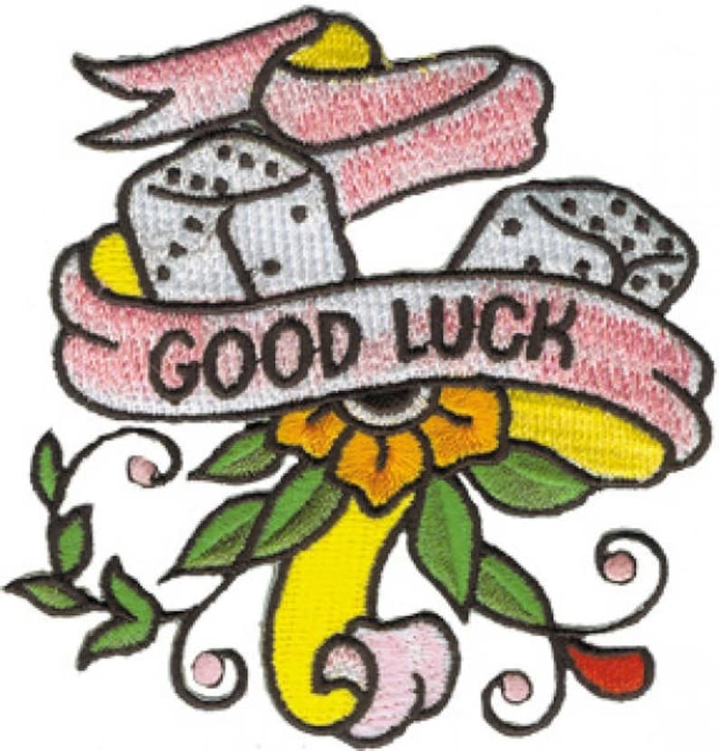 Good Luck Embroidered Patch / Iron-on Applique, Vintage Style Tattoo ...
