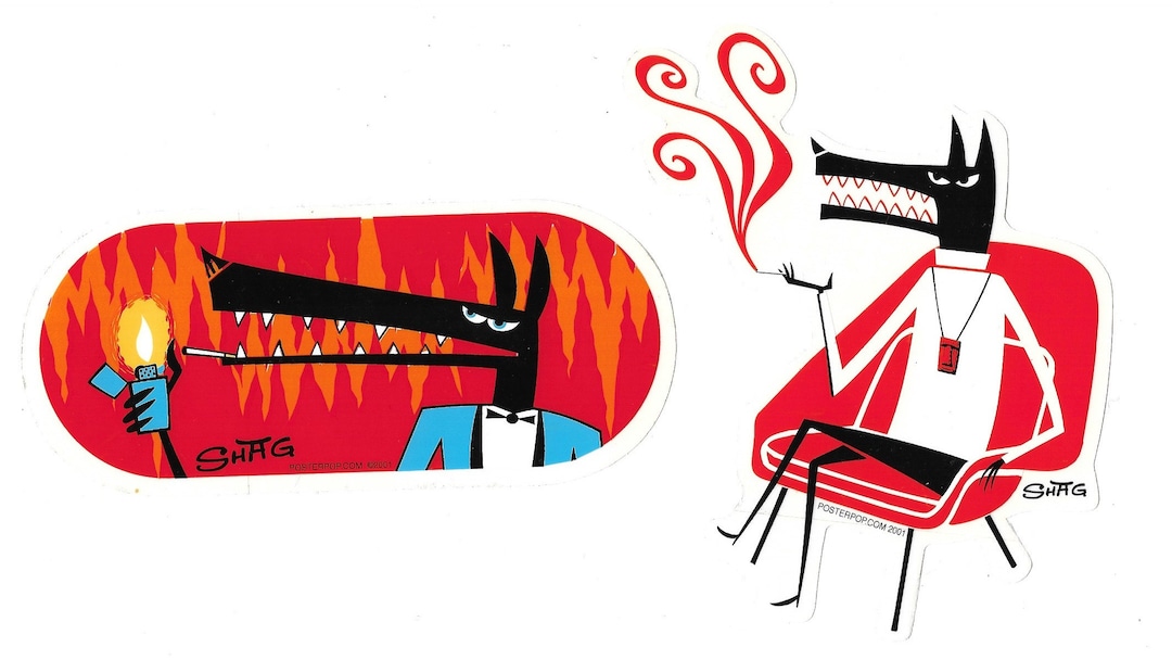 2 Vintage Shag Lounging Wolf Stickers | High Quality Retro Lounge ...