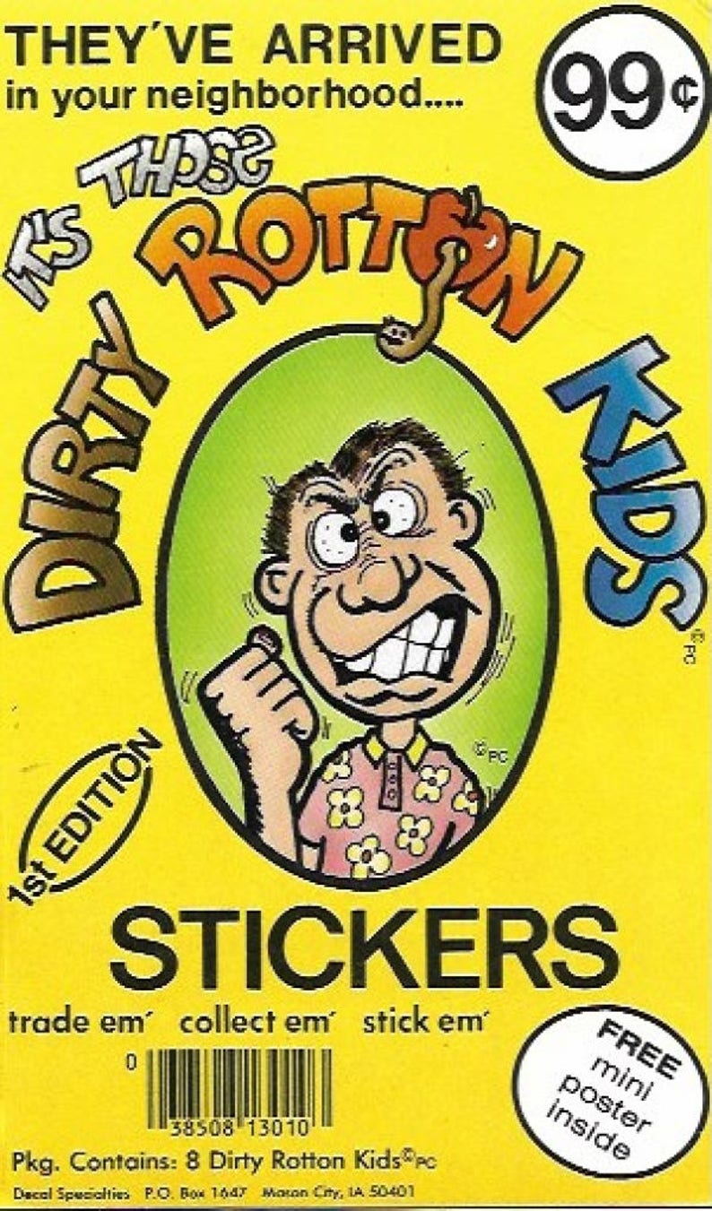Dirty Rotten Kids Vintage Sticker Pack, Contains 8 Stickers and Mini ...
