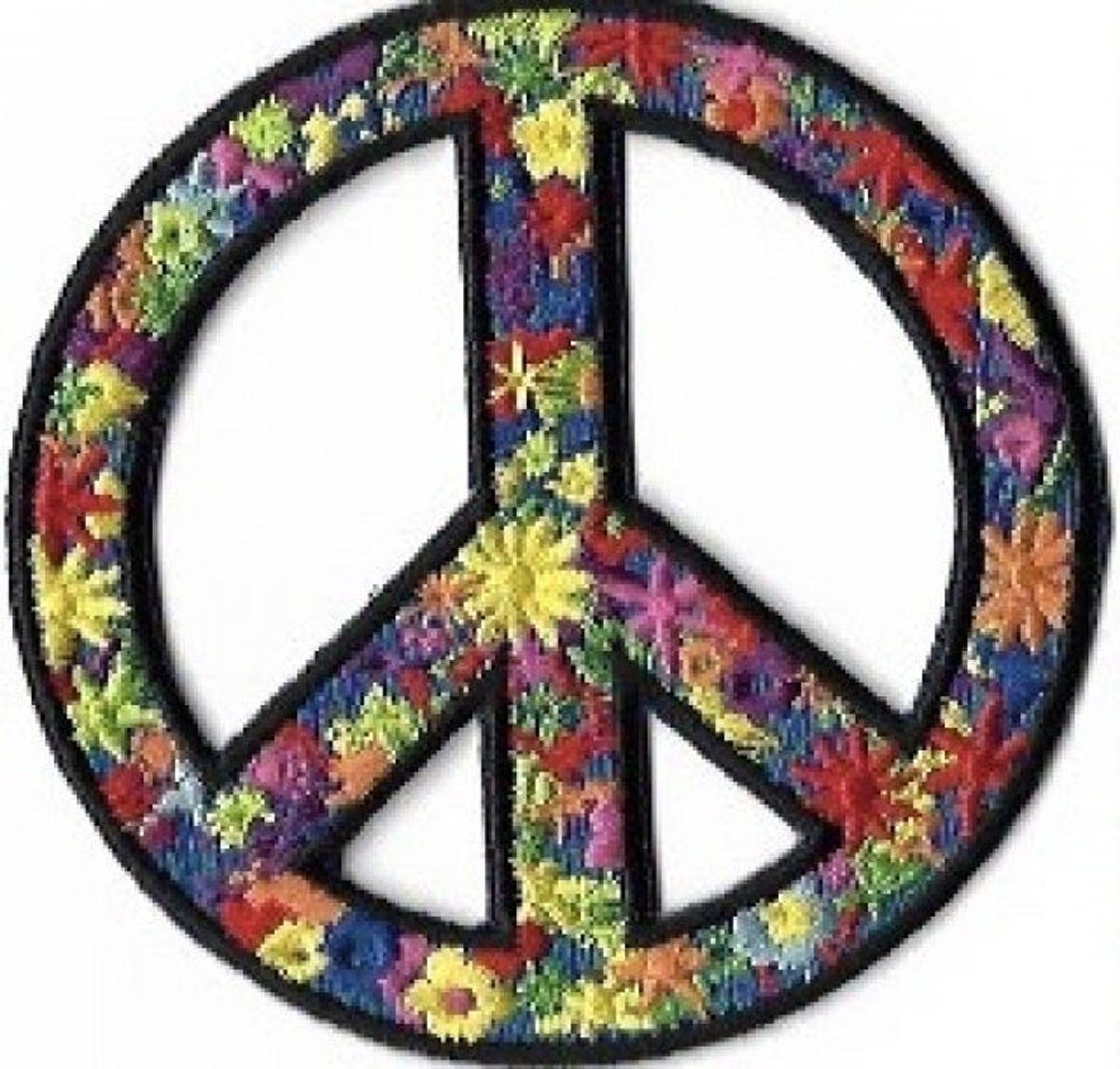Flower Power Peace Symbol Embroidered Patch / Iron on Applique - Etsy