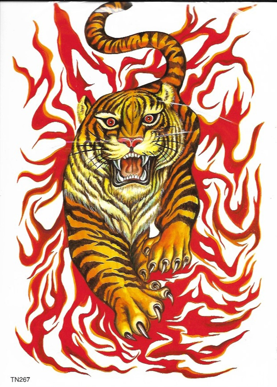 Giant Temporary Tattoo | Vintage Tattoos | Tiger in Flames Motif ...
