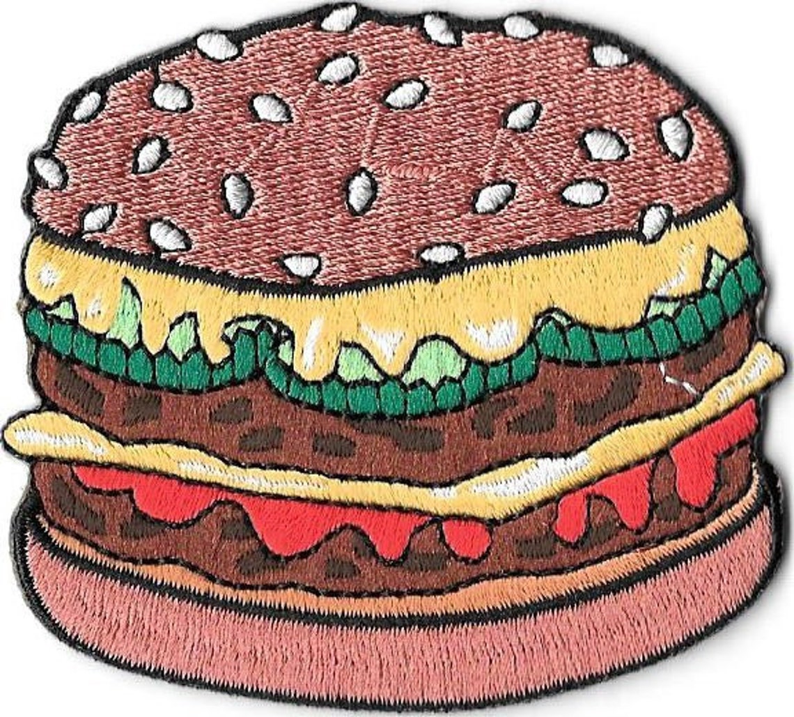 Hamburger Embroidered Patch / Iron-on Applique, Burger, Pop Culture ...
