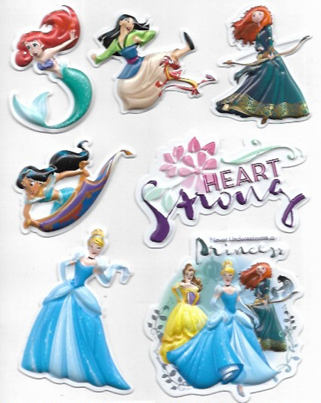 Disney Princesses Puffy 3D Sticker Set | 7 Cute Stickers | Crafting ...
