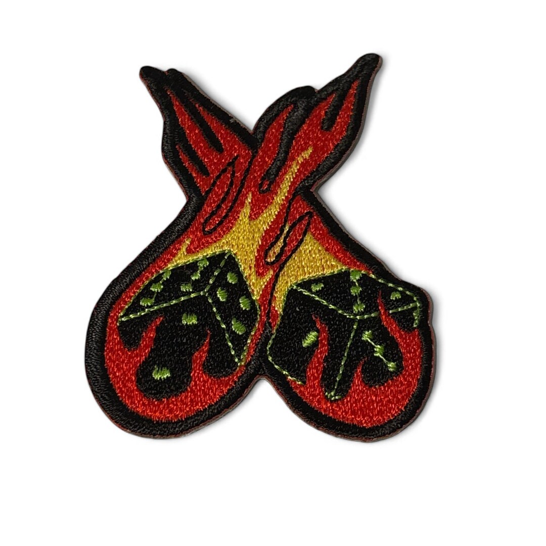 Flaming Dice Patch / Iron-on Applique | Biker Patches | Rockabilly ...