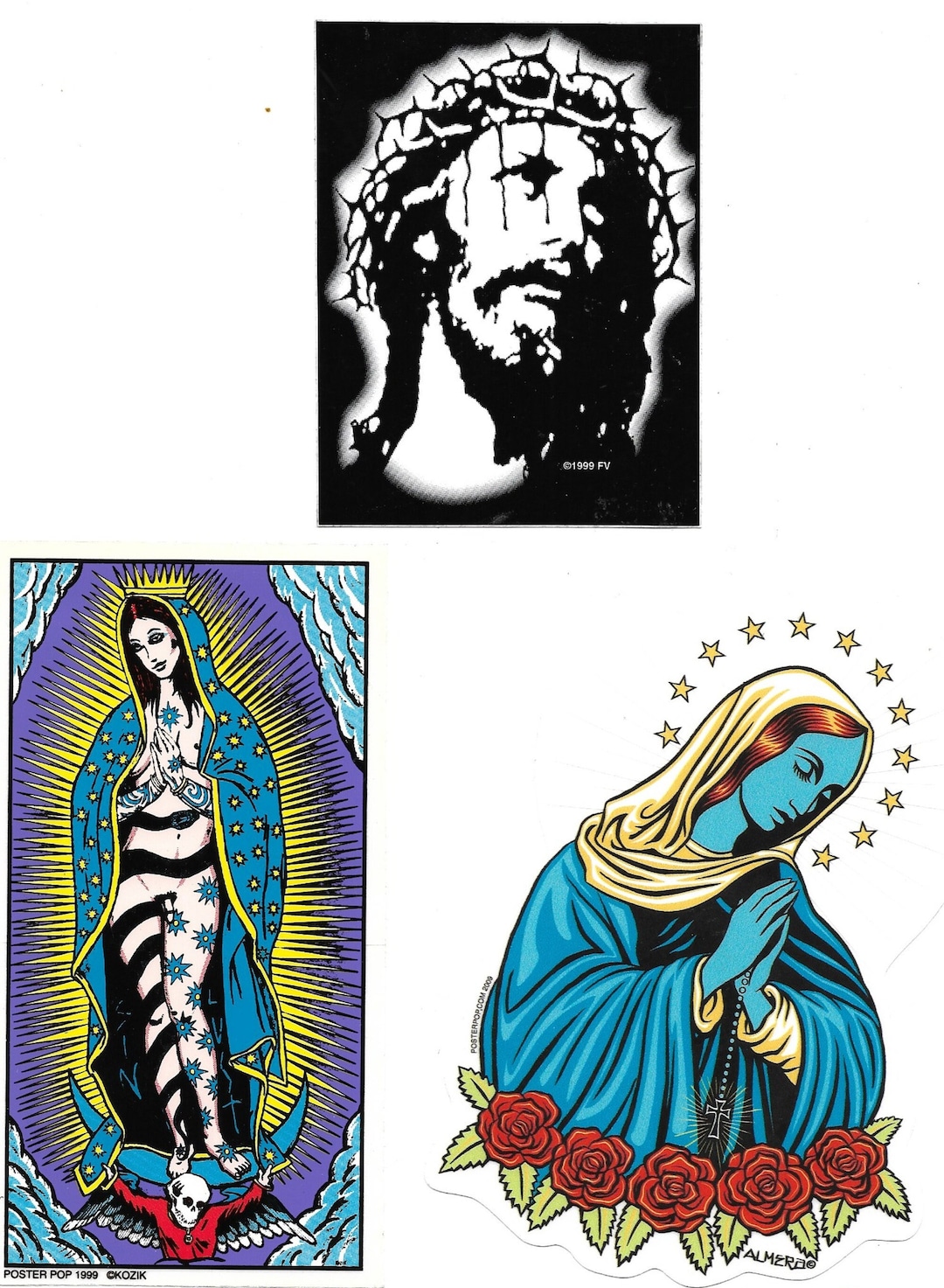 Religious Art Stickers | 3 Sticker Set With Religious Imagery | Tattoo ...