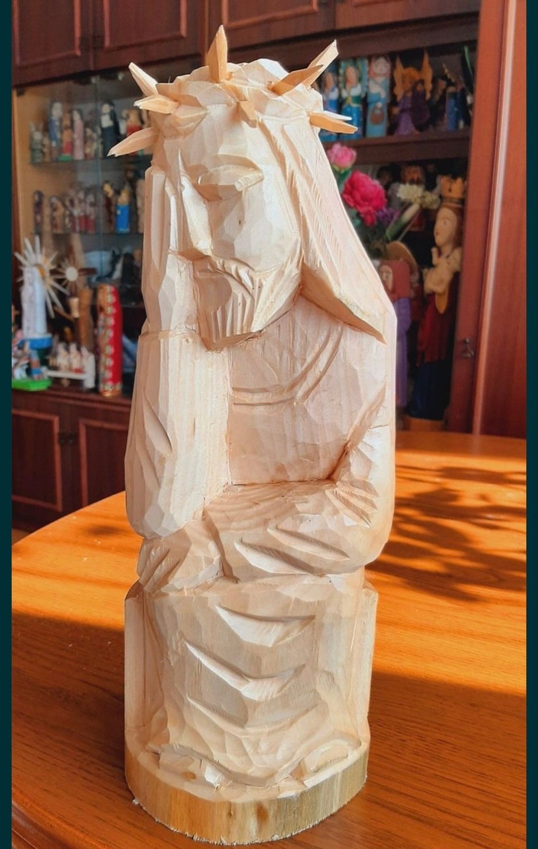 Jesus Wood Statue Pensive Christ Wood Carving Polish Folk OOAK Gift ...