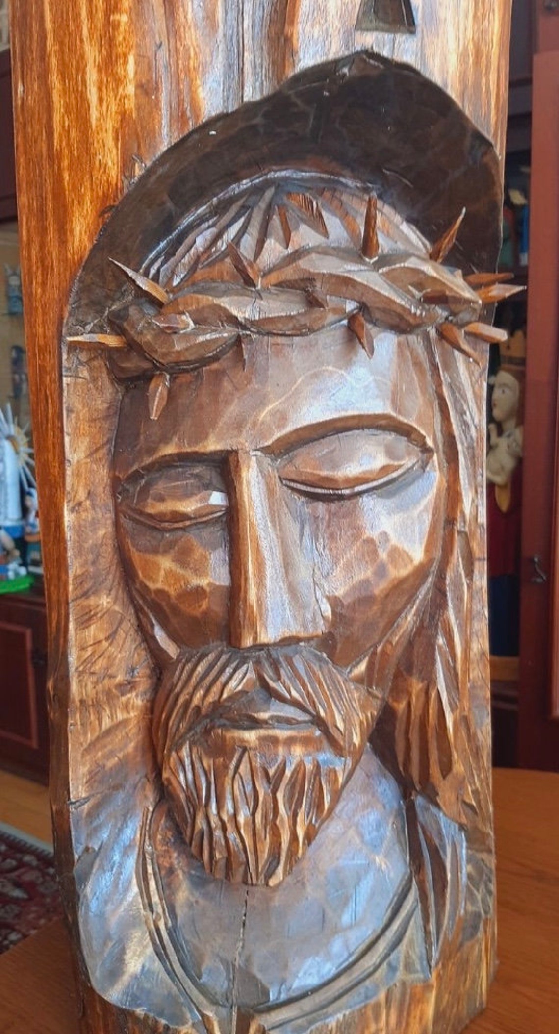 Pensive Christ Carved in Wood Handmade Art From Poland OOAK Religious ...